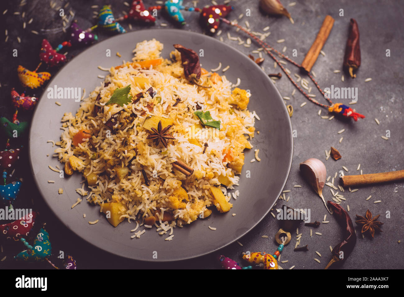 Biryani rice (Vegetable biryani). Indian basmati rice, curry vegetables ...