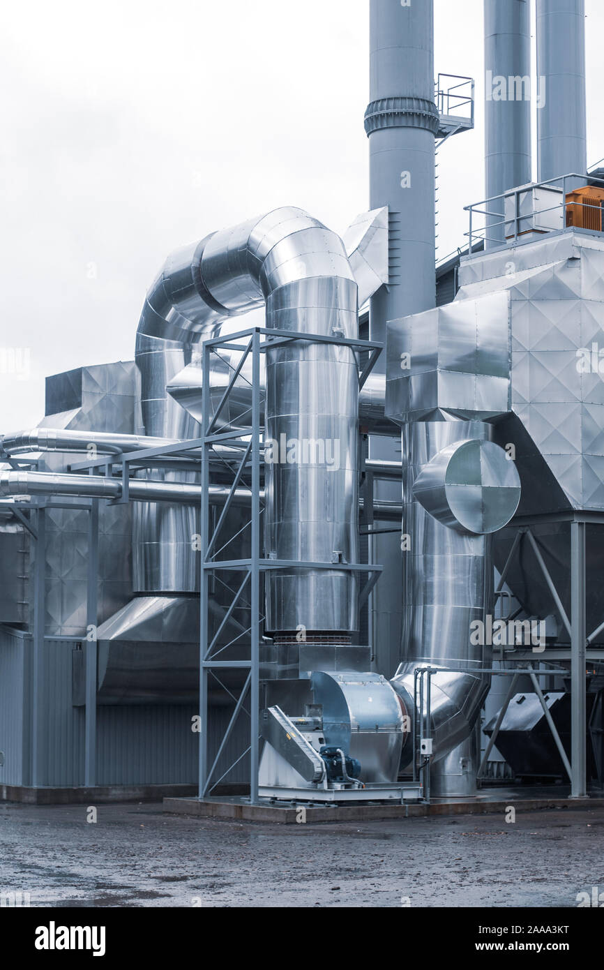 Industrial View of Technological Factory Structure with Pipes and ...