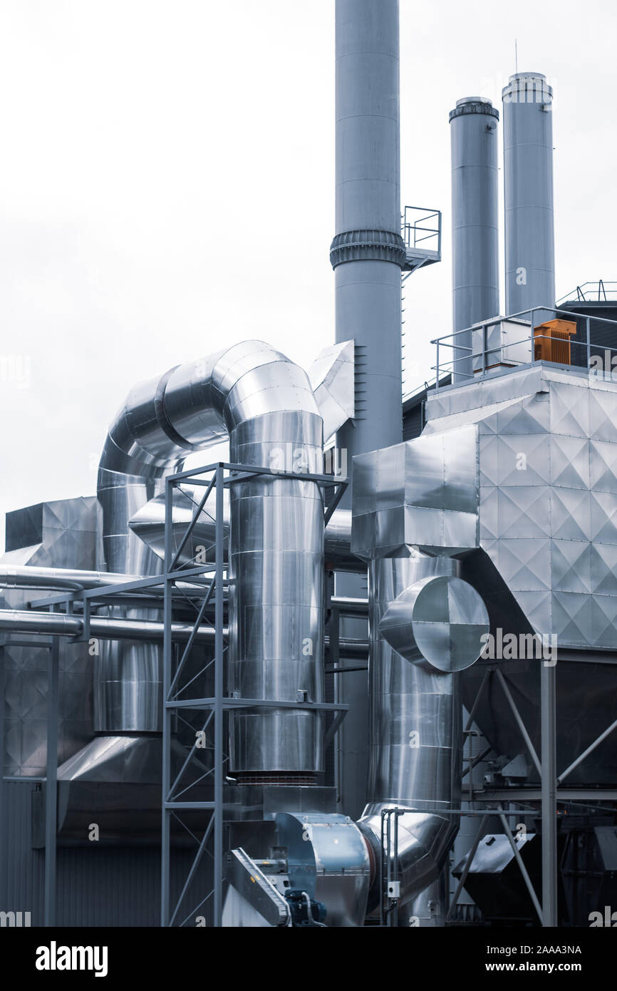 Industrial View of Technological Factory Structure with Pipes and ...