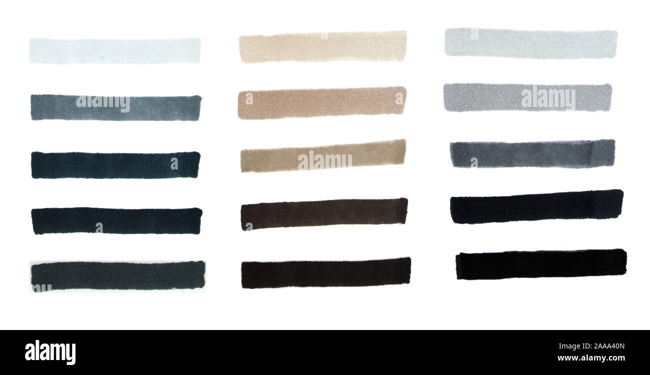 Markers lines. Gray stripes on white paper. Big set palette of shade of ...