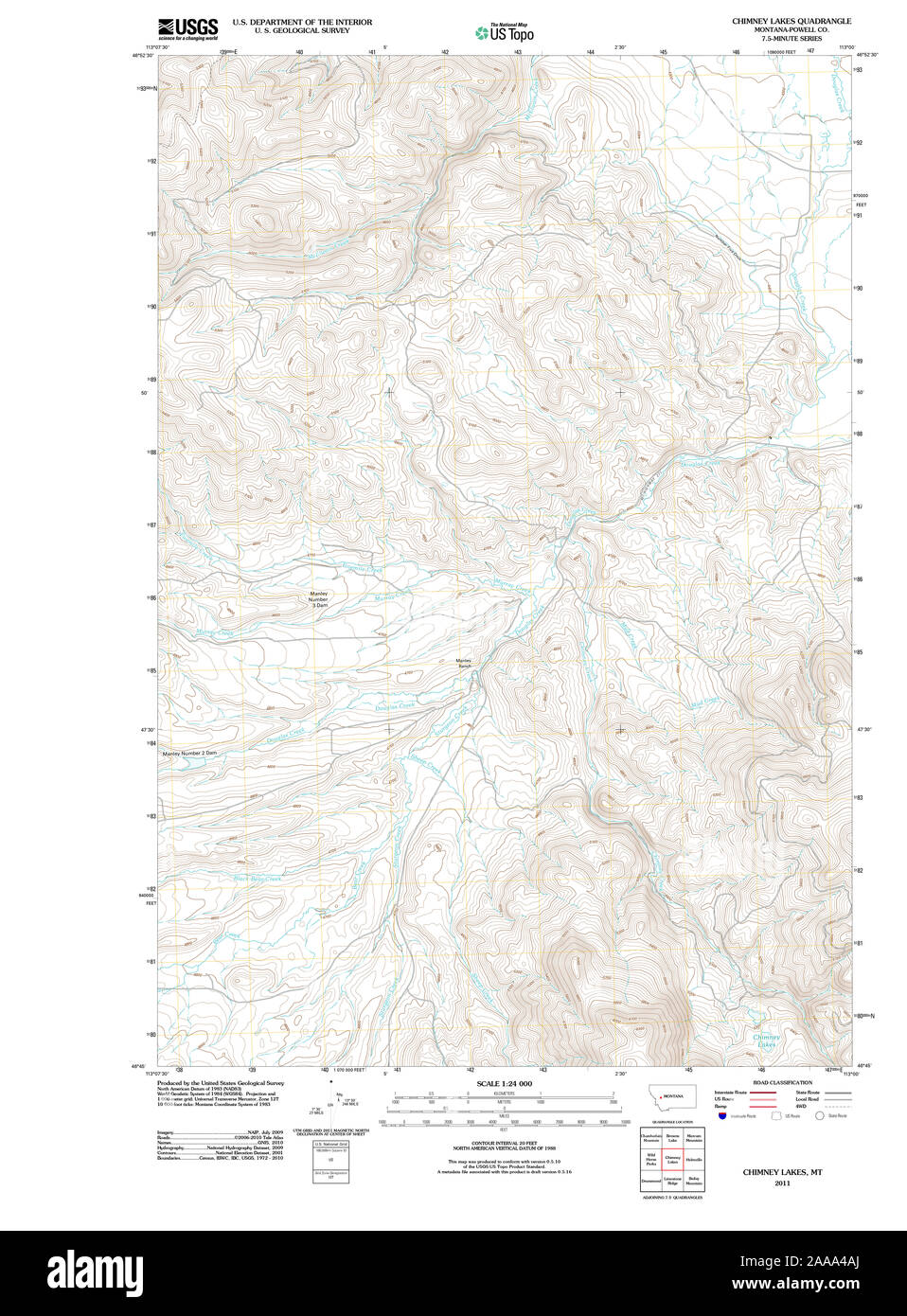 USGS TOPO Map Montana MT Chimney Lakes 20110525 TM Restoration Stock ...