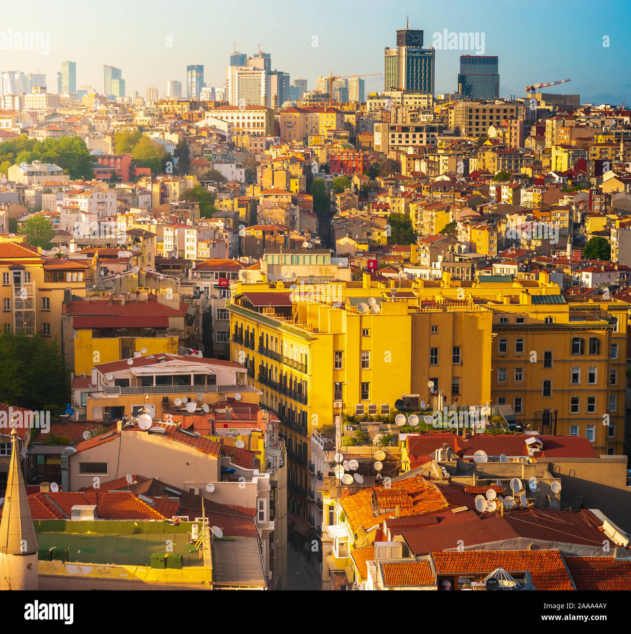 Istanbul at sunset, Turkey. Istanbul skyline in sunlight. Aerial ...