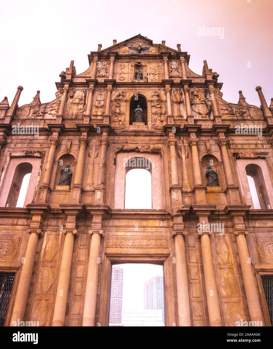 Ruins of St.Paul Church with dramatic sun light, famous landmarks and ...