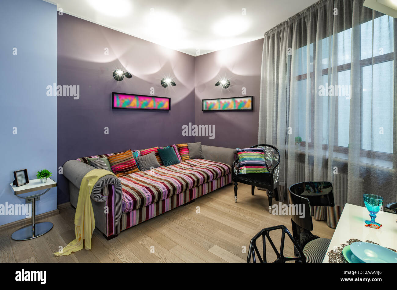 Modern interior of studio apartment. Living room. Cozy couch Stock ...