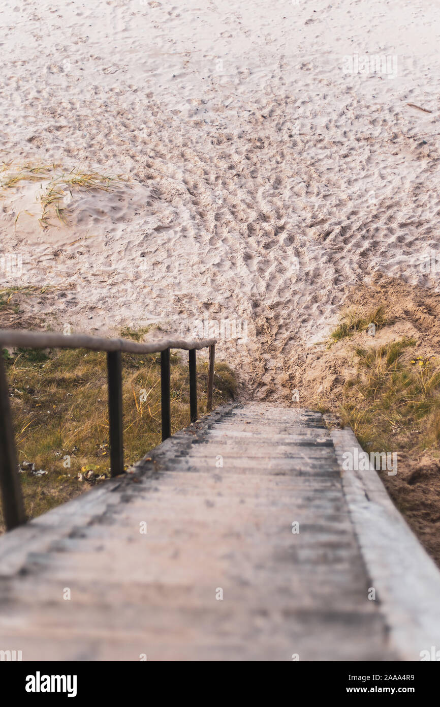 Wooden Steep Staircase or Ladder on a High Sand Dune with Beach Stock ...