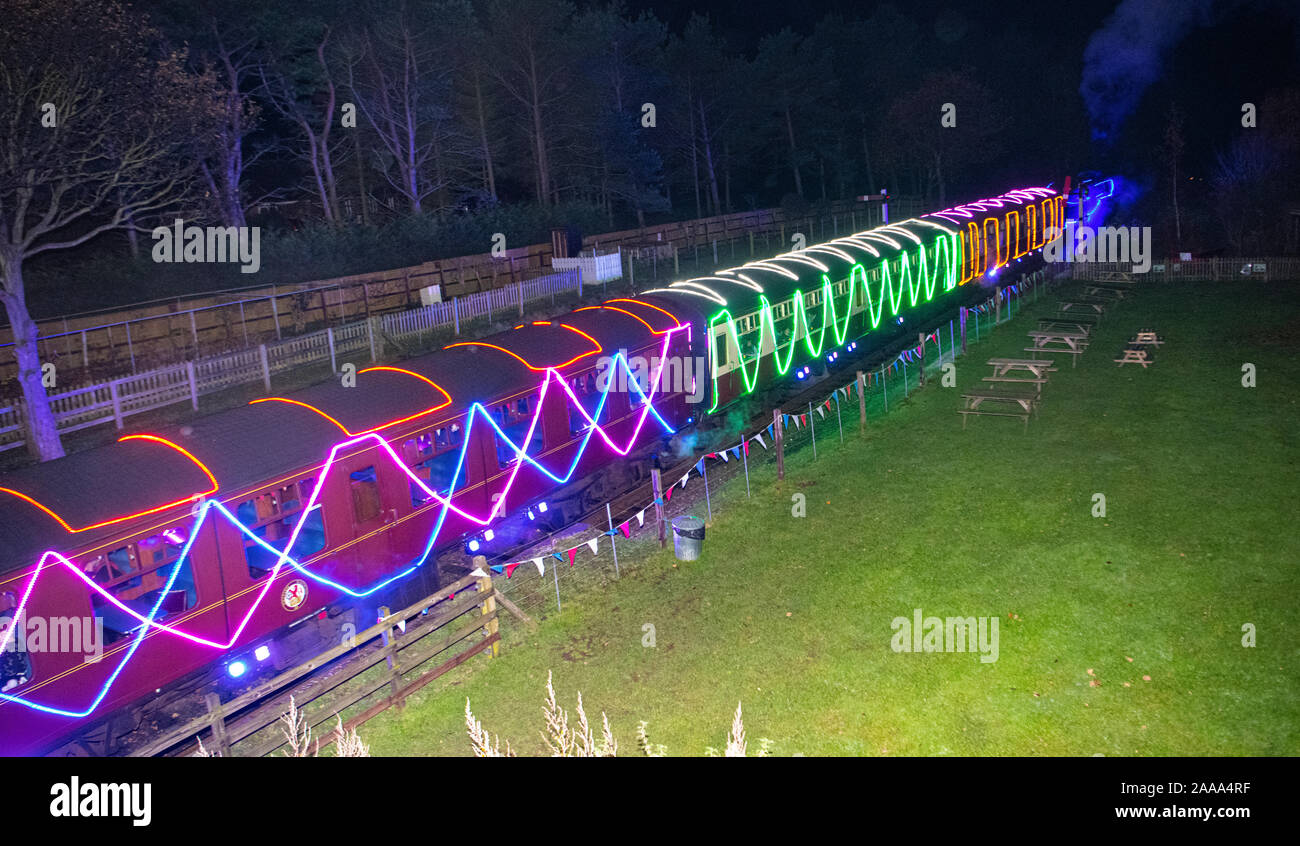 North Norfolk Railway Lit up Train Stock Photo - Alamy