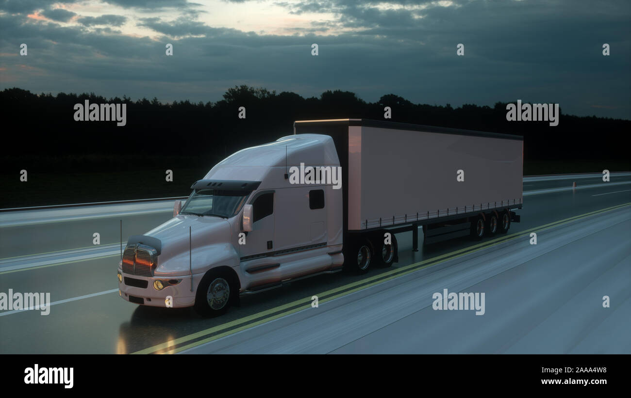 Semi trailer. Truck on the road, highway. Transports, logistics concept ...