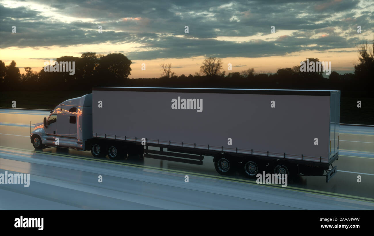 Semi trailer. Truck on the road, highway. Transports, logistics concept ...