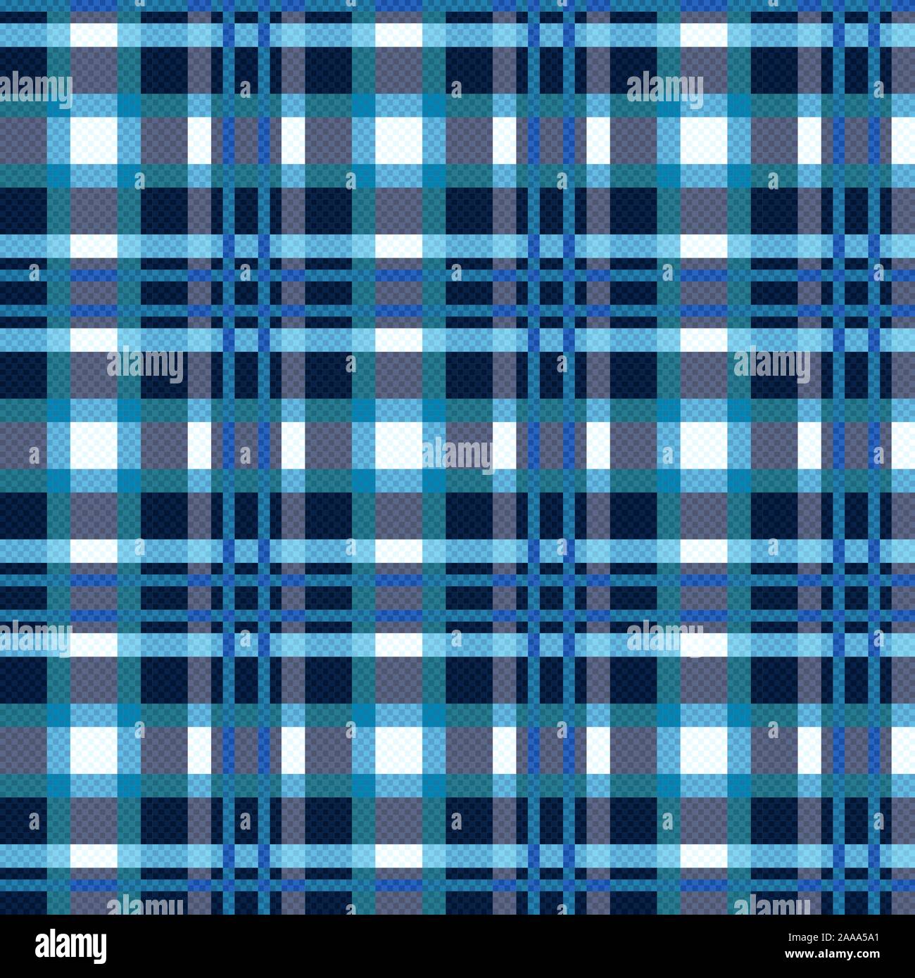 Rectangular seamless vector pattern as a tartan plaid mainly blue hues and grey, white colors ...