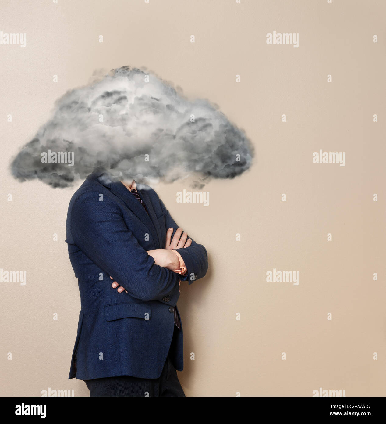 Portrait of sad angry man with suit head in cloud Stock Photo - Alamy