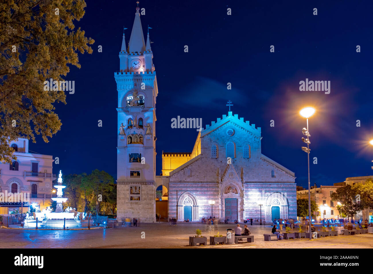 Messina cathedral by night. Sicily. Gorgeous medieval architecture of ...