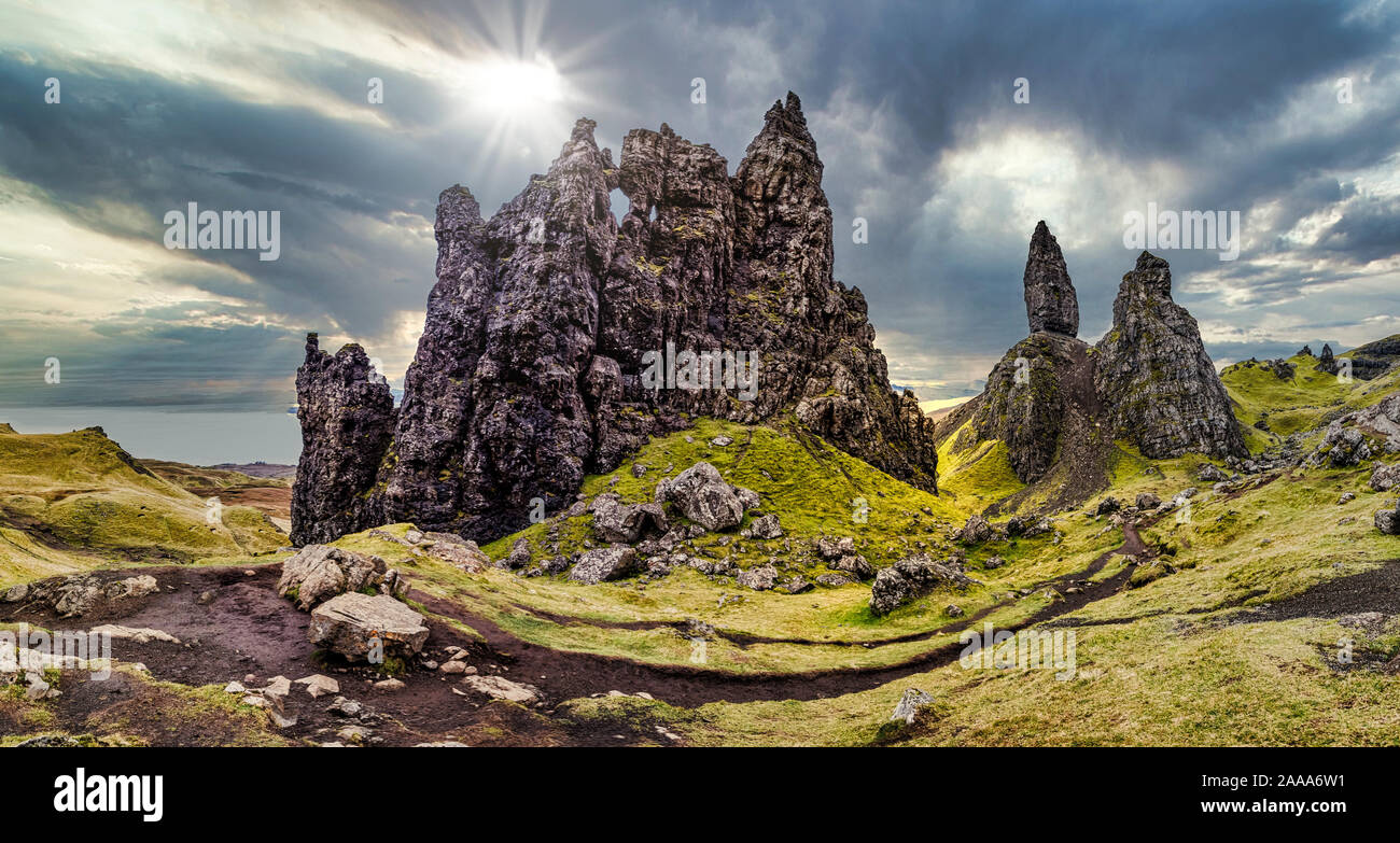 The Old Man of Storr rock tower pinnacles on the Isle of Skye in the ...