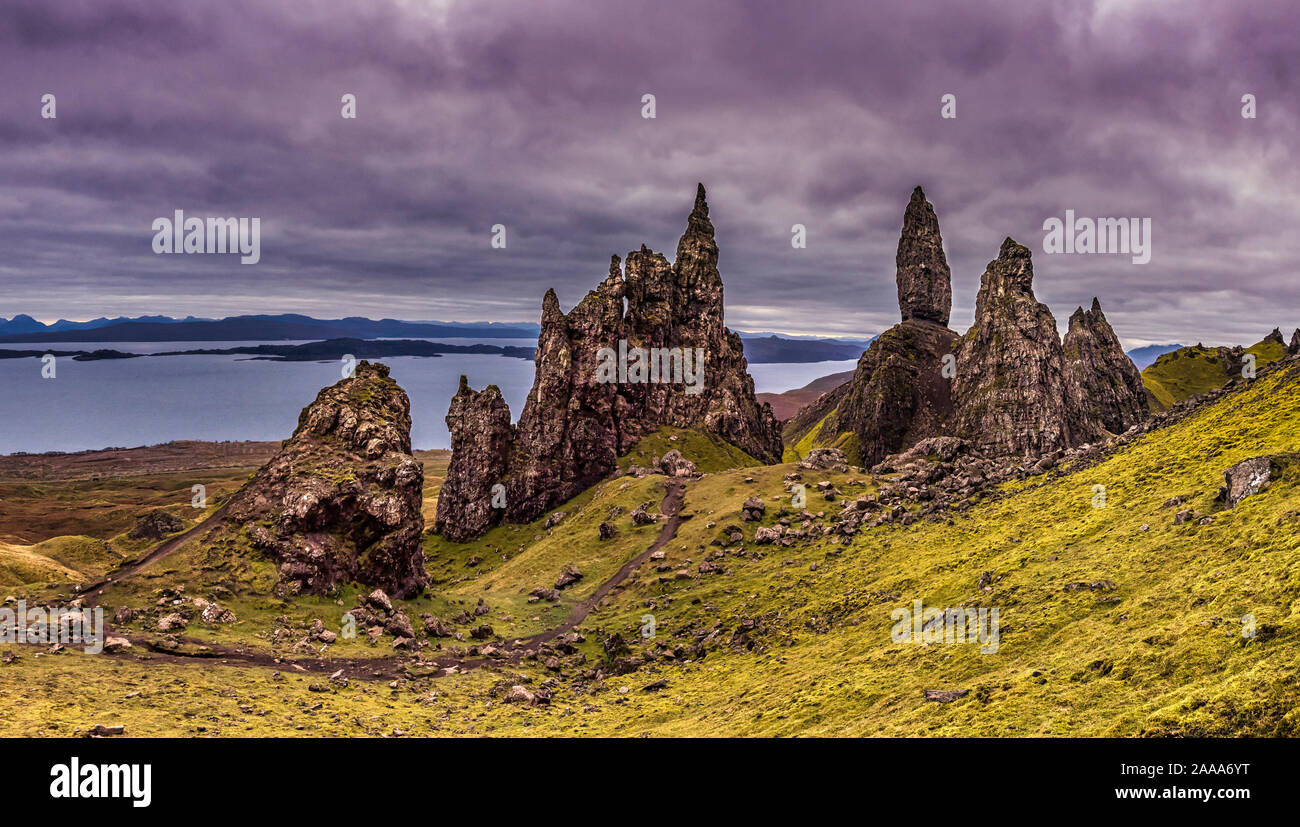 The Old Man of Storr rock tower pinnacles on the Isle of Skye in the ...