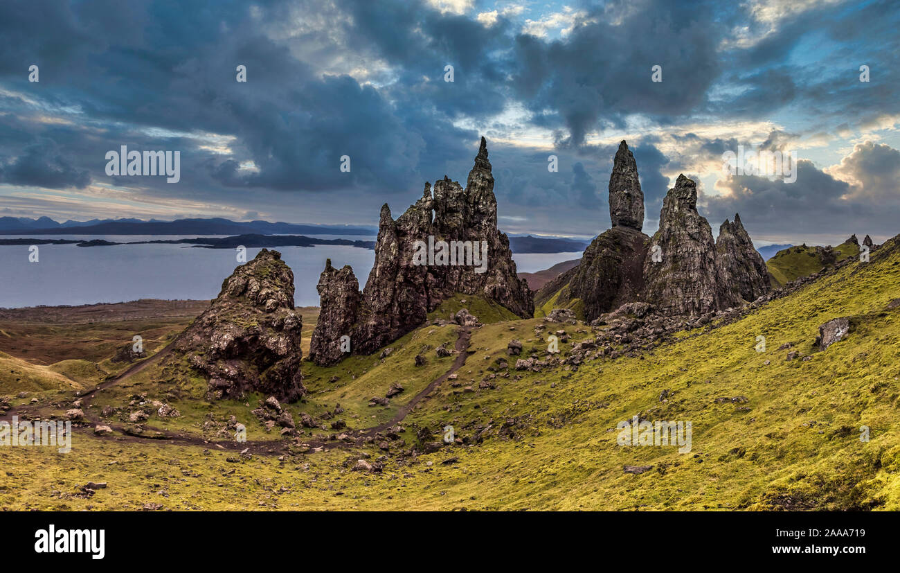 The Old Man of Storr rock tower pinnacles on the Isle of Skye in the ...