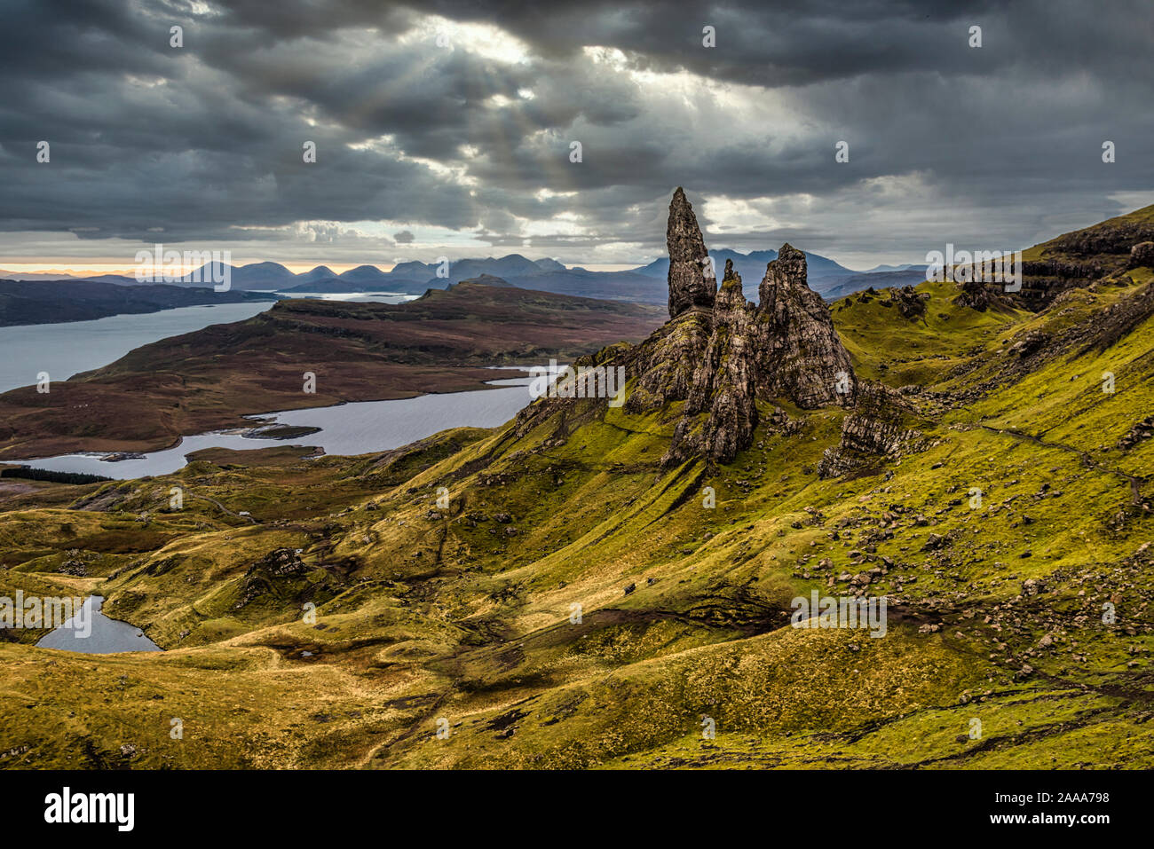 The Old Man of Storr rock tower pinnacles on the Isle of Skye in the ...