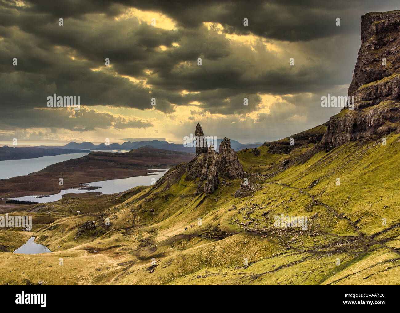 The Old Man of Storr rock tower pinnacles on the Isle of Skye in the ...