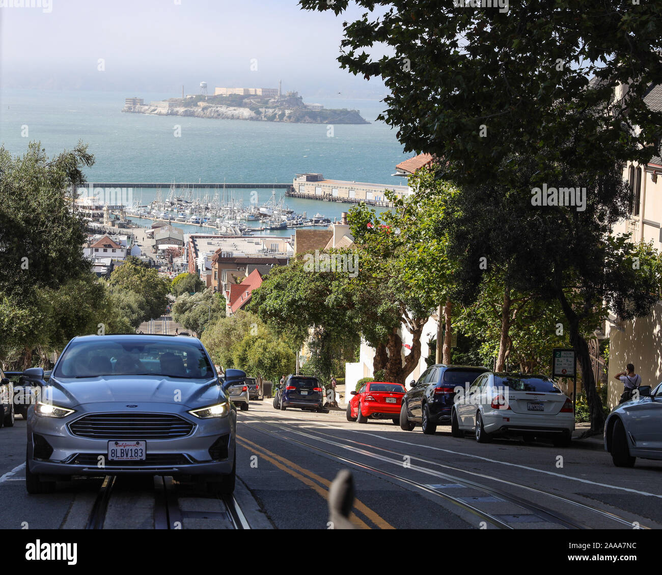 View of Alcatraz From Cable Car Atop Russian Hill Stock Photo - Alamy