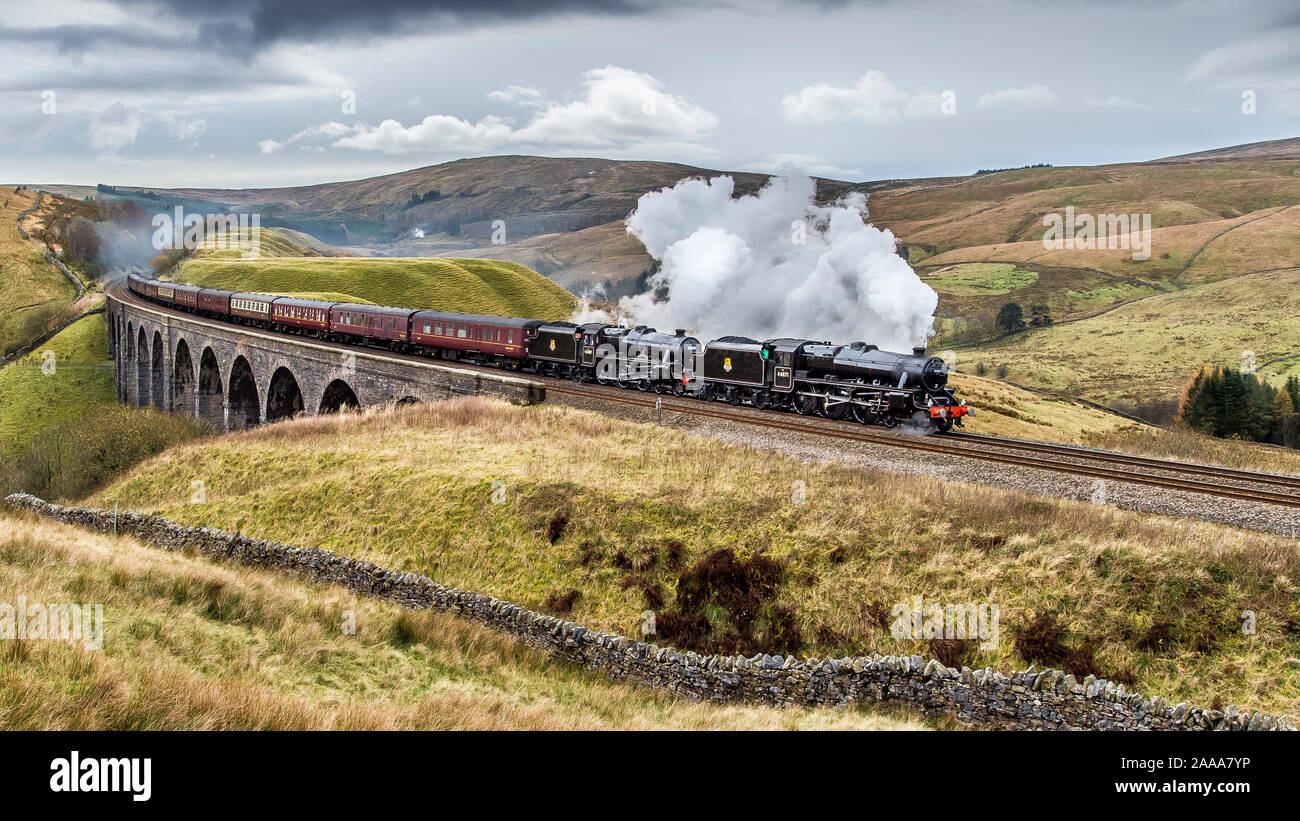 The Citadel nostalgia double header steam train headed by two Black 5s ...