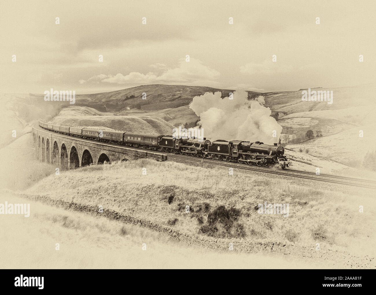 The Citadel nostalgia double header steam train headed by two Black 5s ...