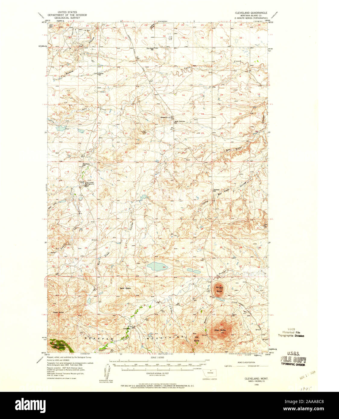 USGS TOPO Map Montana MT Cleveland 267918 1956 62500 Restoration Stock ...