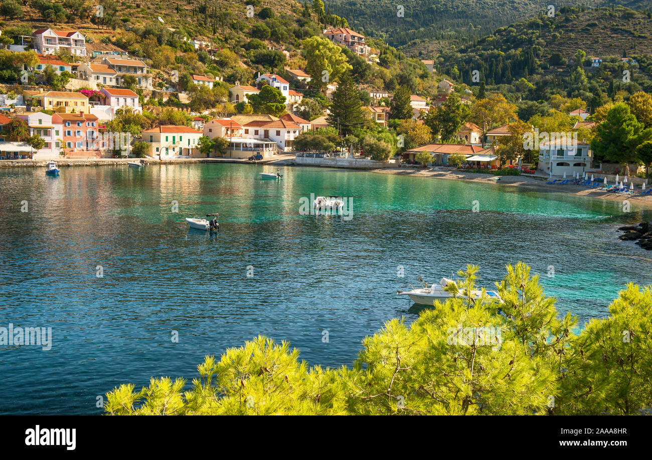 Beautiful landscape with bay and colorful buildings on the background ...