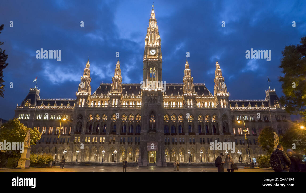 VIENNA, AUSTRIA, OCTOBER, 9, 2017 evening view of the exterior of ...