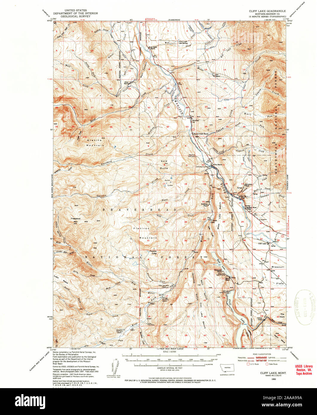 USGS TOPO Map Montana MT Cliff Lake 267929 1950 62500 Restoration Stock ...