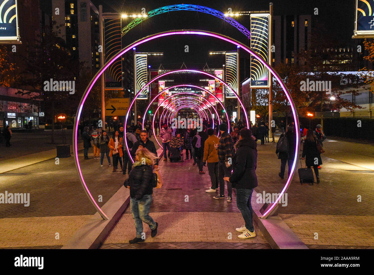 London, UK. 20 November 2019. Visitors pass through "Sonic Runway ...
