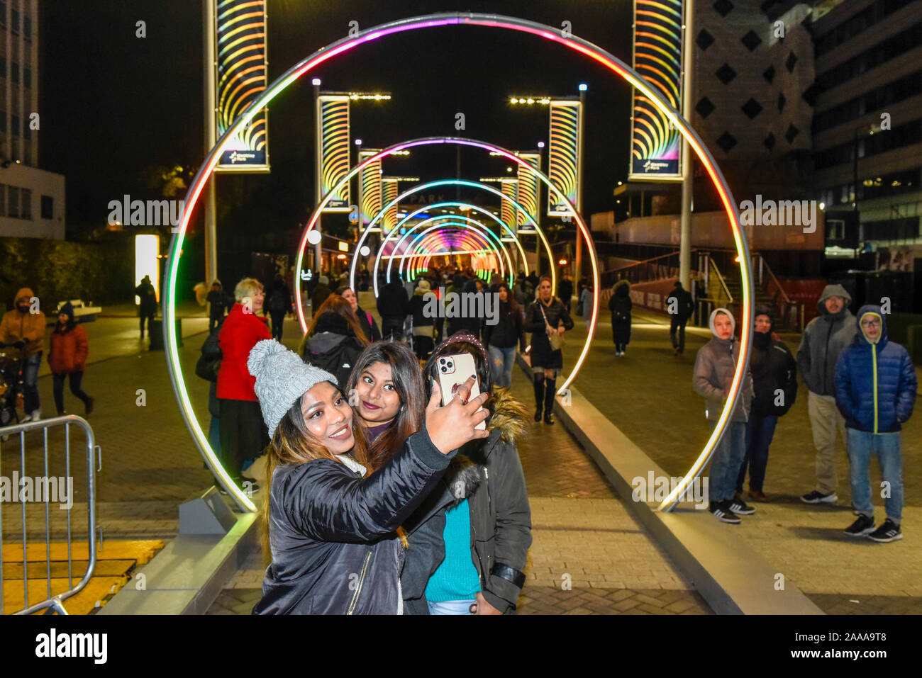 London, UK. 20 November 2019. Visitors take a selfie within "Sonic ...