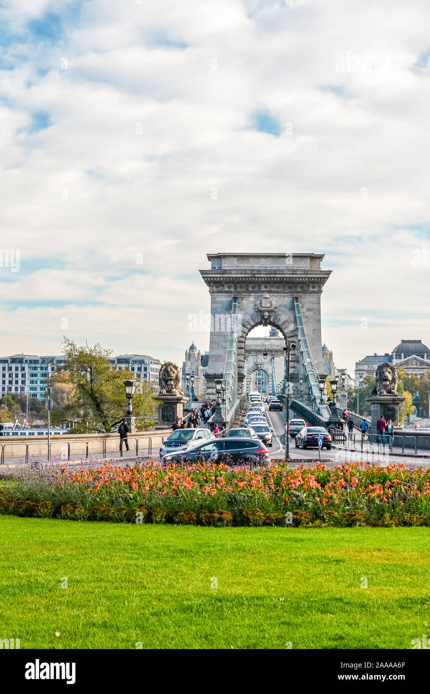 Budapest, Hungary - Nov 6, 2019: Szechenyi Chain Bridge in Hungarian ...