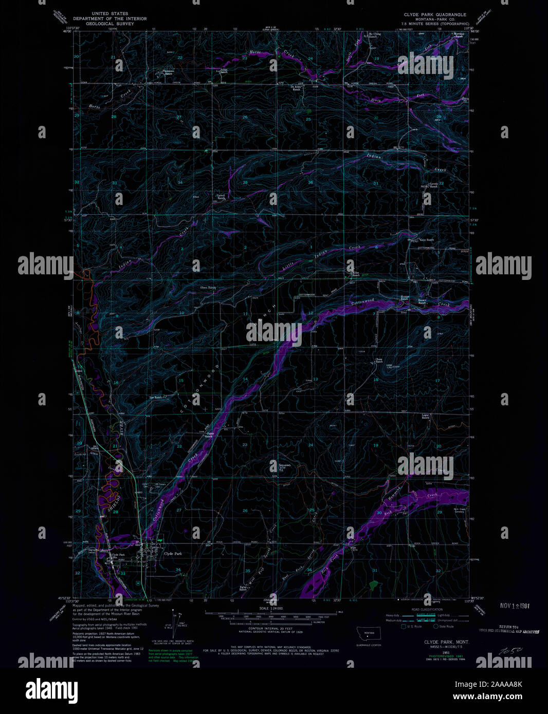 USGS TOPO Map Montana MT Clyde Park 263040 1951 24000 Inverted ...