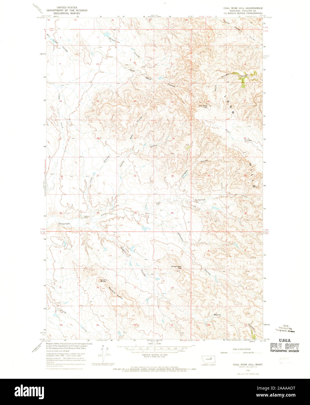 USGS TOPO Map Montana MT Coal Mine Hill 263050 1965 24000 Restoration ...