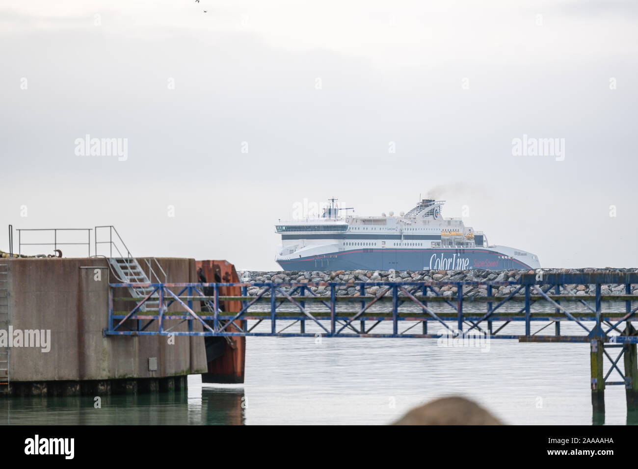 Hirtshals, Denmark, 20 November 2019: Port of the company Colorline and ...