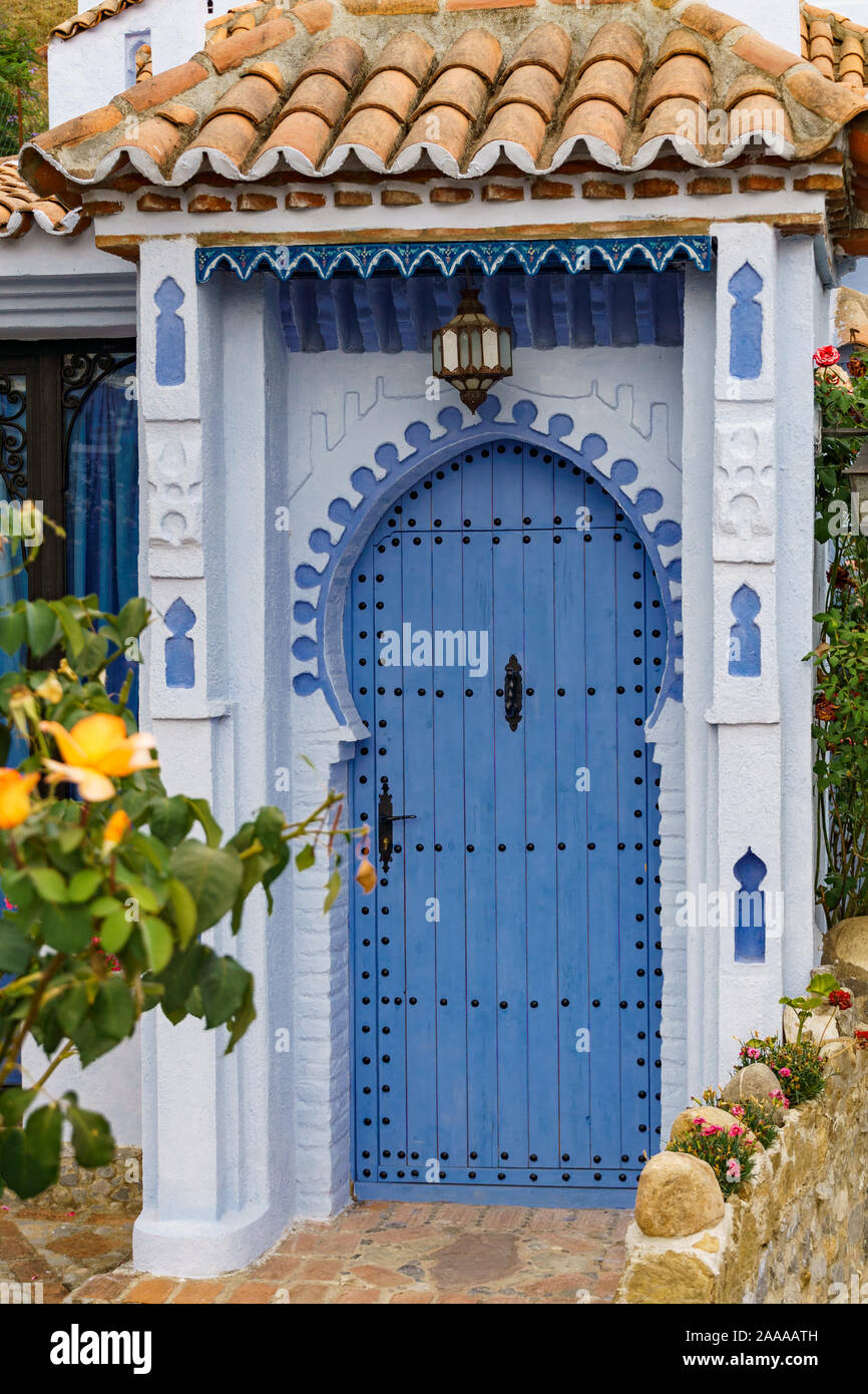 Streets and Facades of the blue houses in Chefchaouen, Morocco Stock ...