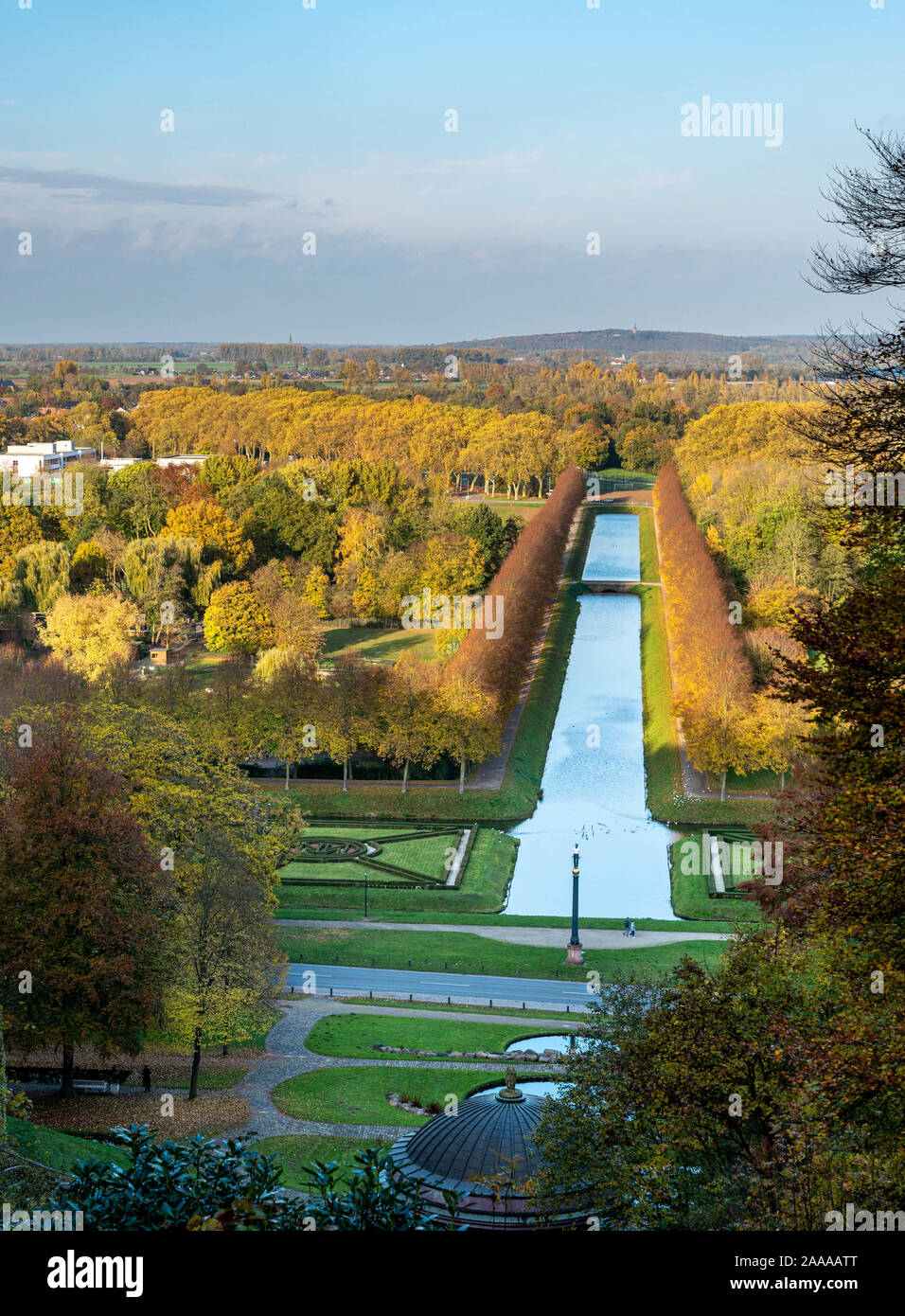 Autumn colors seen from a nice park with straight channel Stock Photo ...