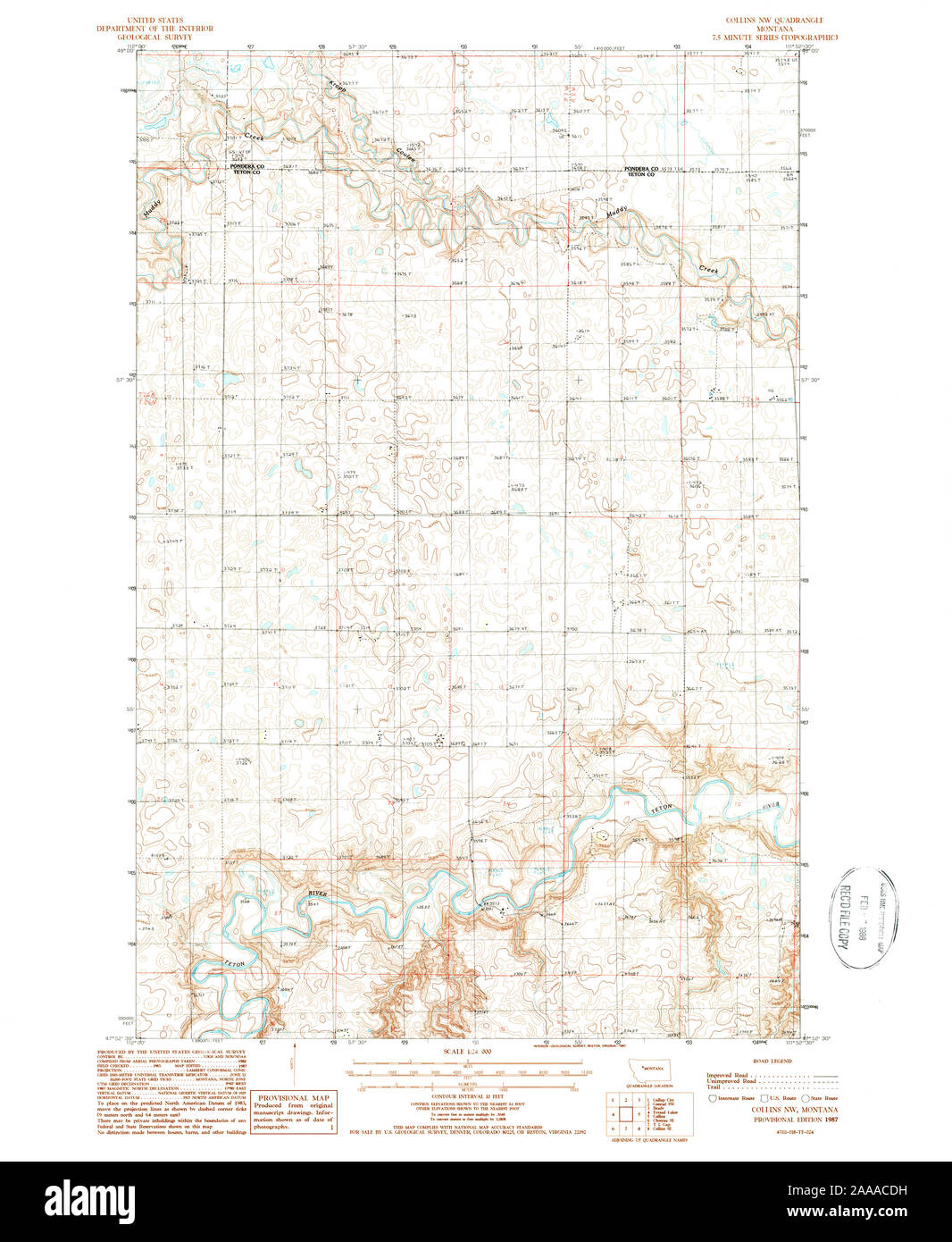 USGS TOPO Map Montana MT Collins NW 263074 1987 24000 Restoration Stock ...