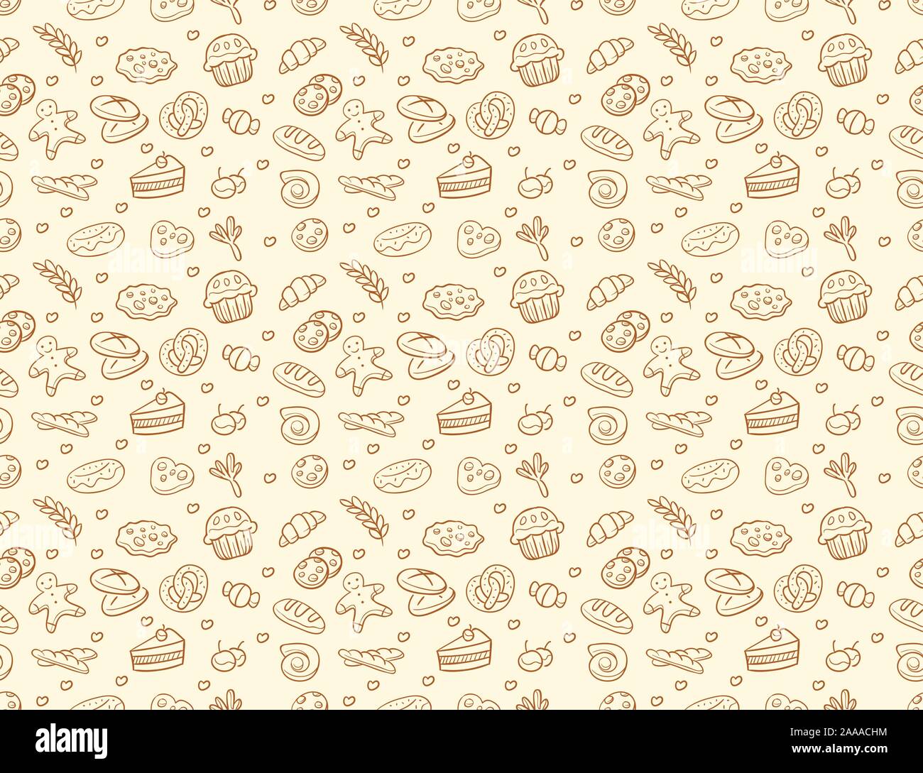 Seamless vector bakery & pastry pattern in brown color isolated over ...