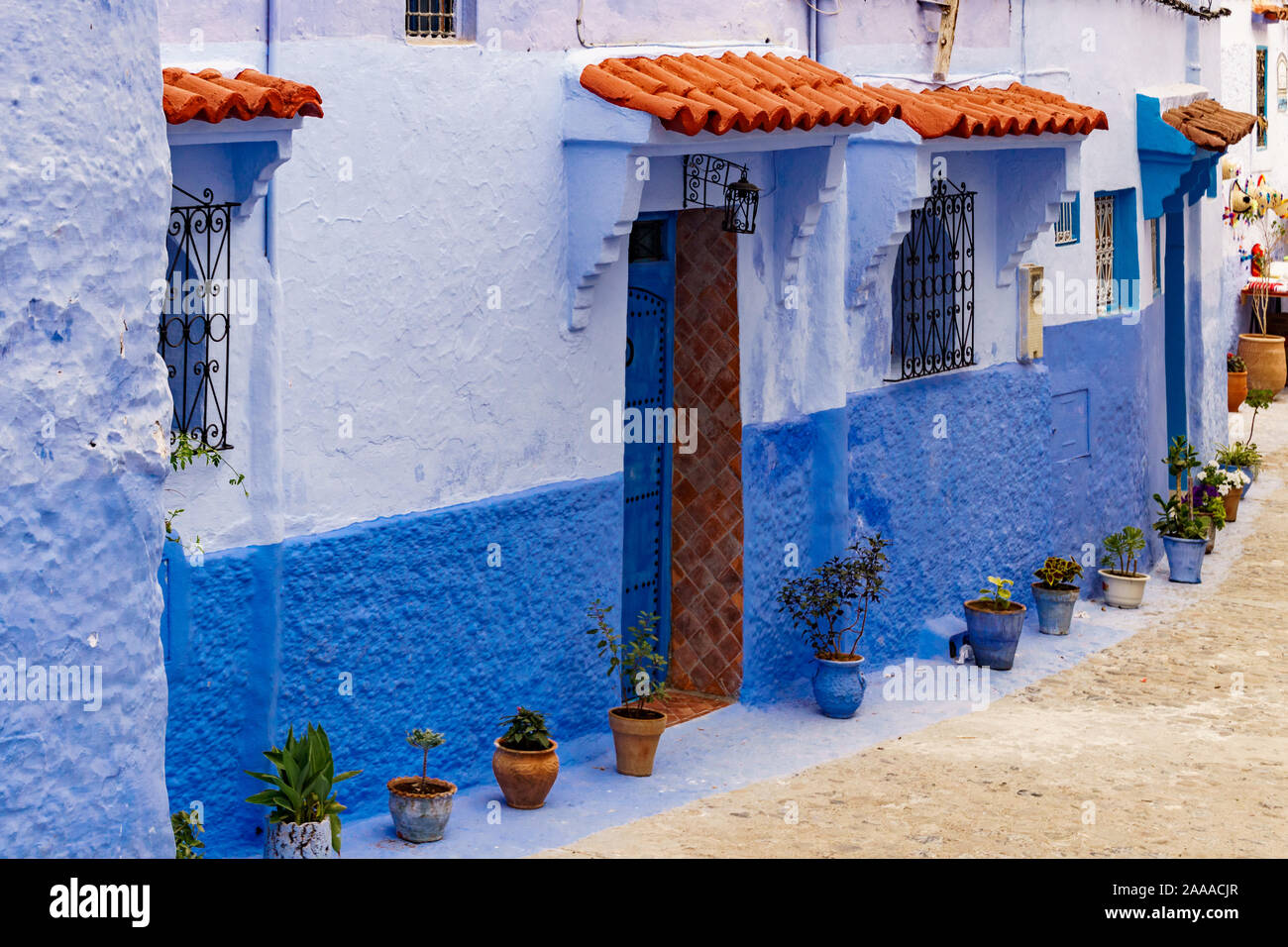 Streets and Facades of the blue houses in Chefchaouen, Morocco Stock ...