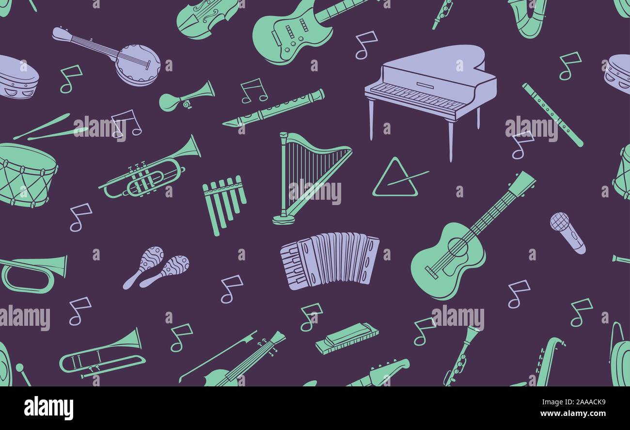 Seamless pattern of musical instrument element in pastel color isolated ...