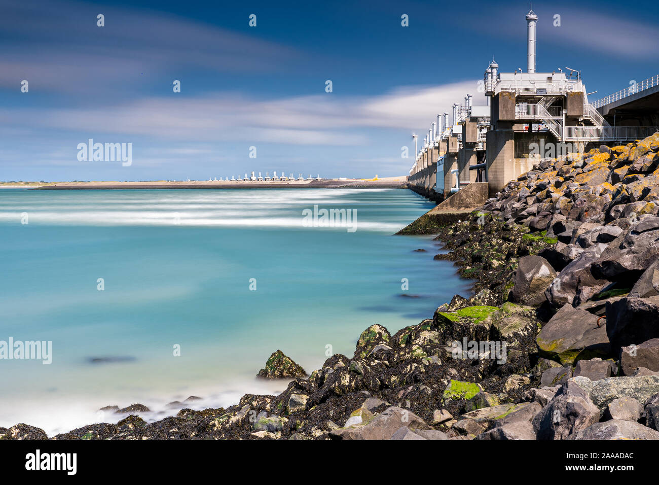View at Dutch storm barrier Oosterscheldekering in Zeeland, This Delta ...