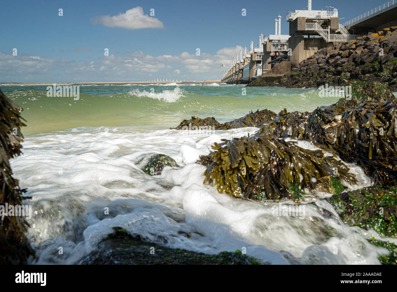 View at Dutch storm barrier Oosterscheldekering in Zeeland, This Delta ...