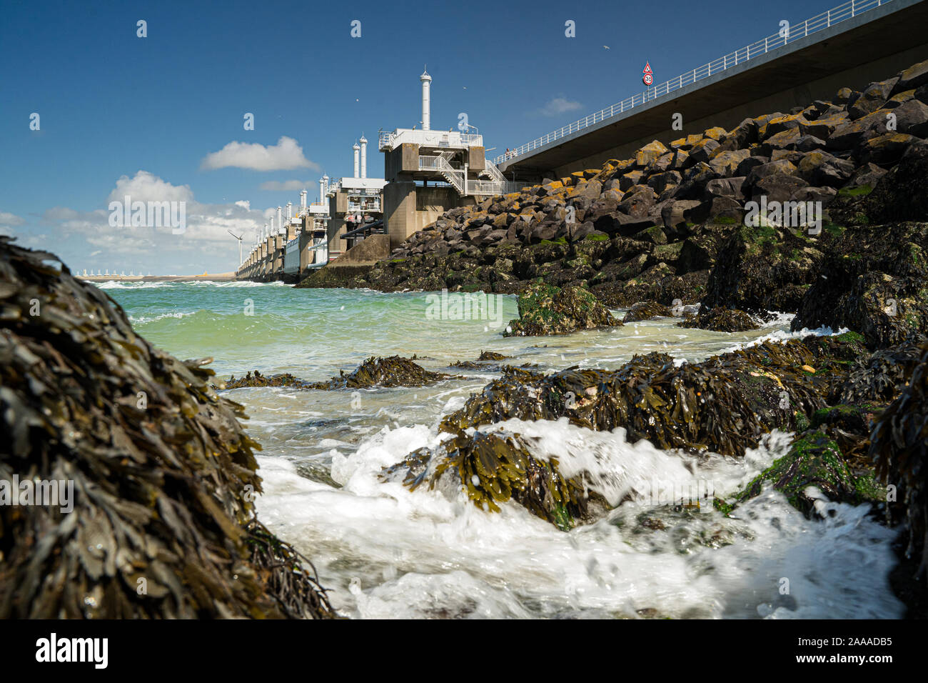 View at Dutch storm barrier Oosterscheldekering in Zeeland, This Delta ...