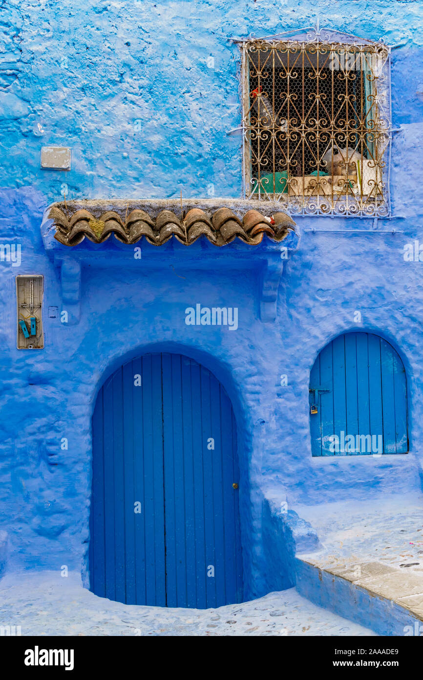 Streets and Facades of the blue houses in Chefchaouen, Morocco Stock ...