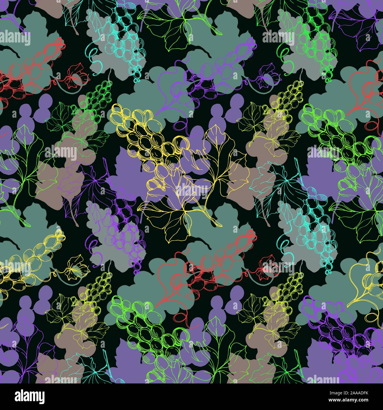 Grape berry healthy food. Black and white engraved ink art. Seamless ...