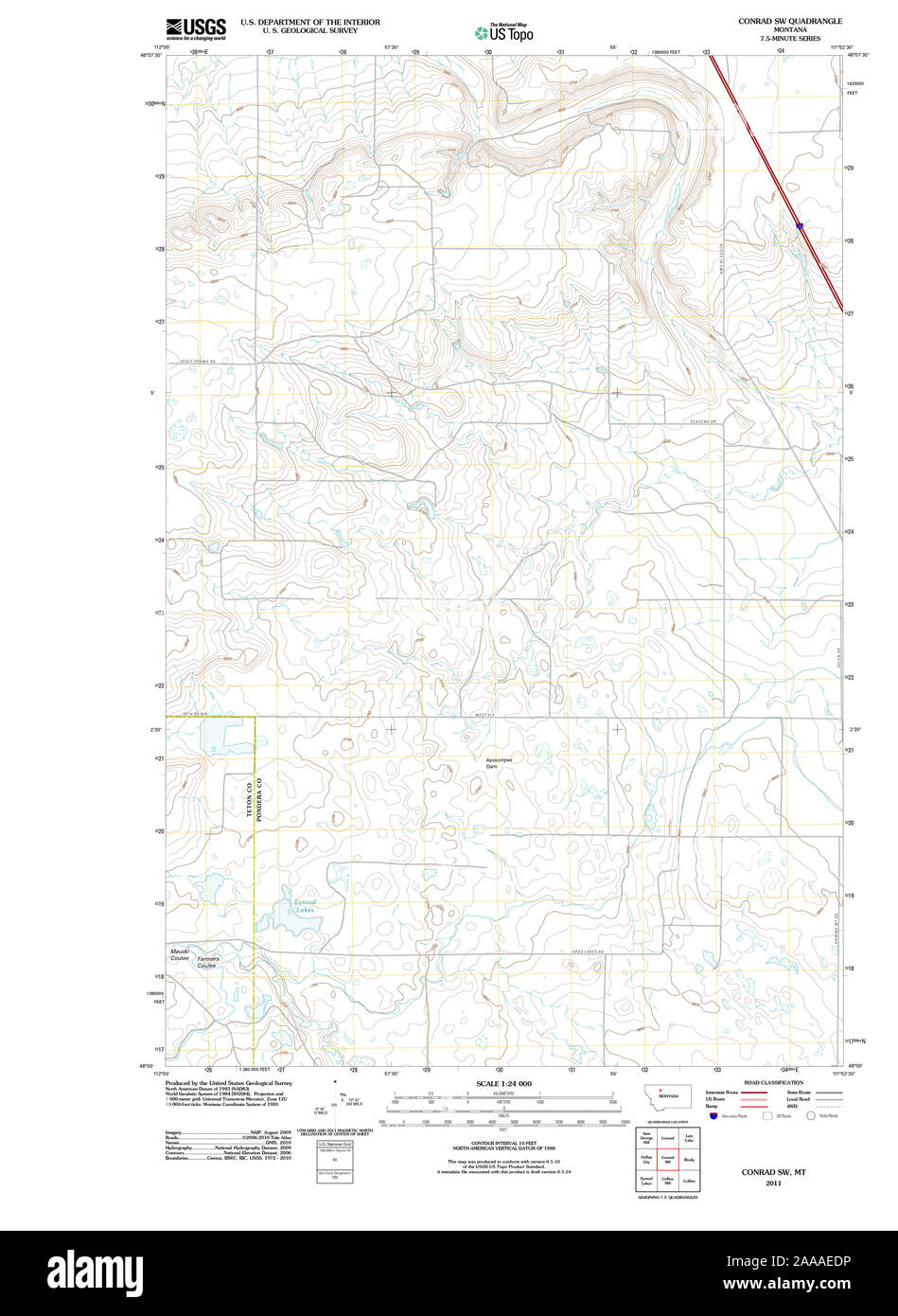 USGS TOPO Map Montana MT Conrad SW 20110622 TM Restoration Stock Photo ...