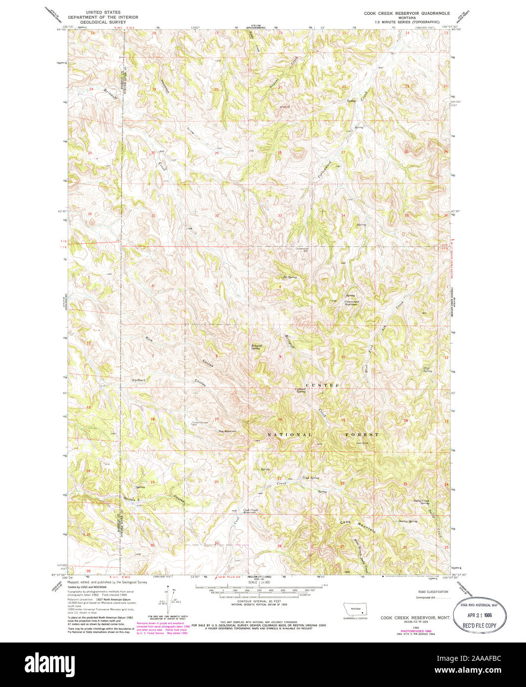 USGS TOPO Map Montana MT Cook Creek Reservoir 263135 1966 24000 ...