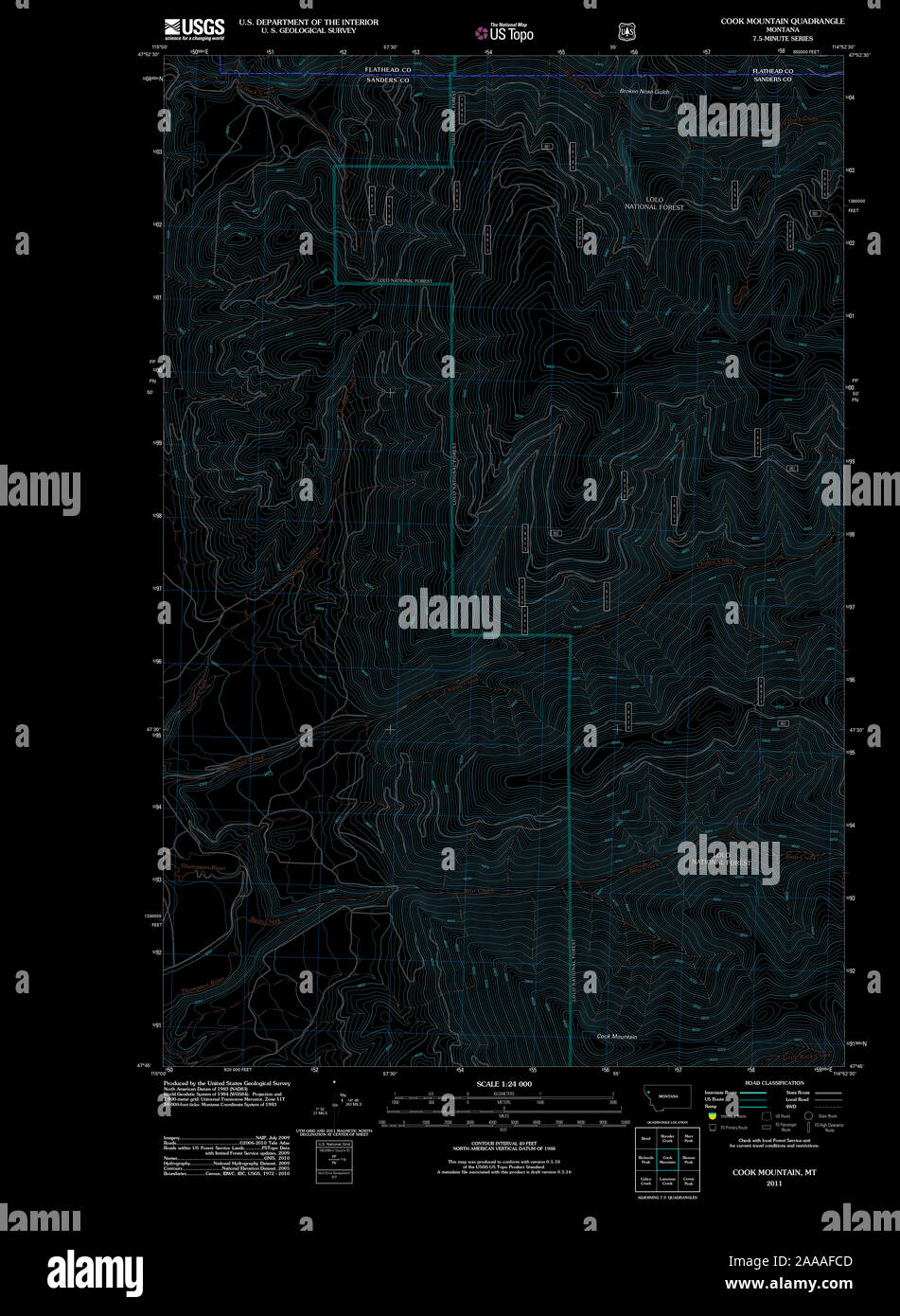 USGS TOPO Map Montana MT Cook Mountain 20110622 TM Inverted Restoration ...