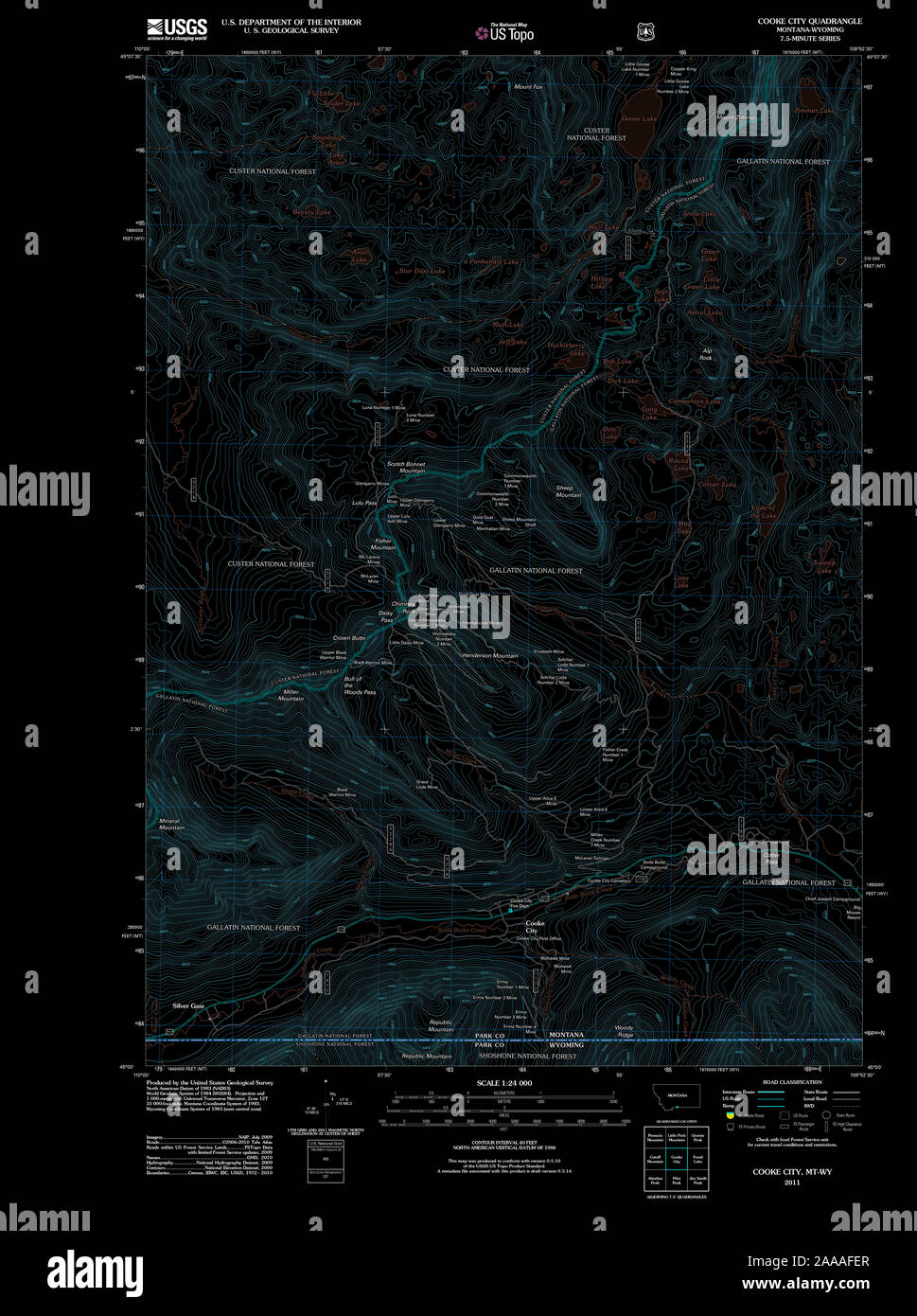 USGS TOPO Map Montana MT Cooke City 20110525 TM Inverted Restoration ...
