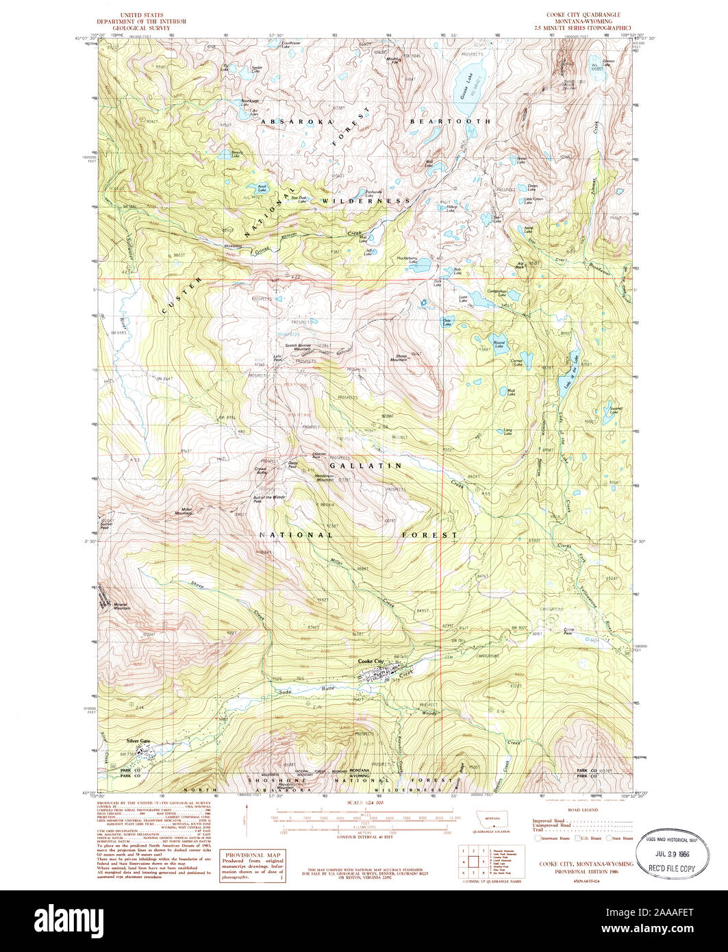 USGS TOPO Map Montana MT Cooke City 263132 1986 24000 Restoration Stock ...