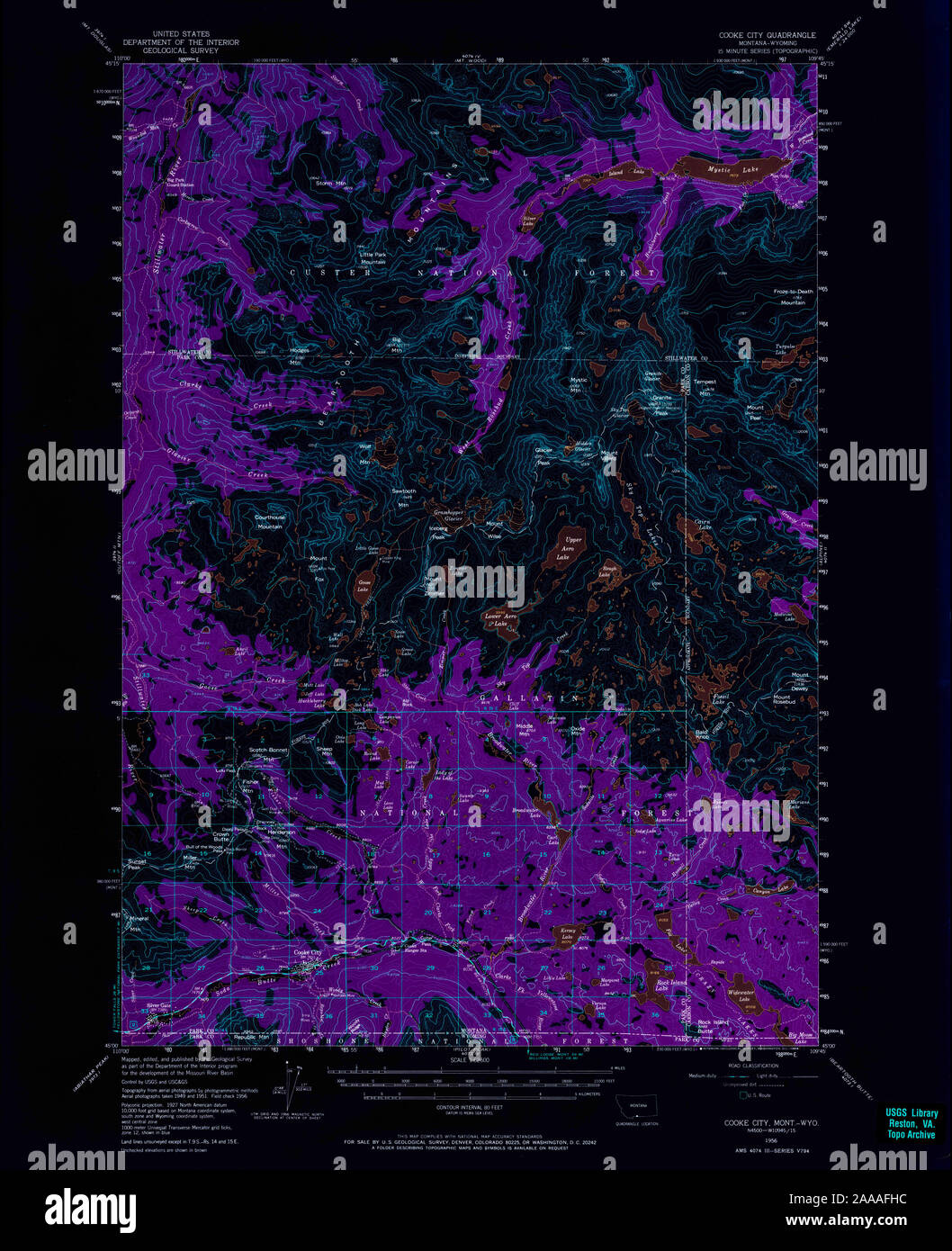 USGS TOPO Map Montana MT Cooke City 267938 1956 62500 Inverted ...